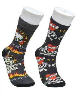 Ed Hardy Ed Hardy Flaming Skull 360 Print Full Cushion Crew Sock 2-Pack Grey