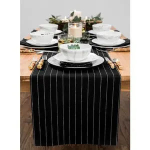 SOLINO HOME Linen Table Runnerpinstripe - Black And White