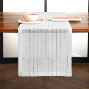 SOLINO HOME Linen Table Runnerpinstripe - White And Black