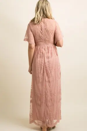 PINKBLUSH Lace Mesh Overlay Maternity Maxi Dress