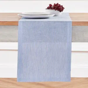 SOLINO HOME Linen Table Runnernarrow Stripe - Cornflower Blue And White