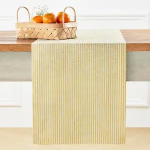 SOLINO HOME Linen Table Runnernarrow Stripe Spicy Mustard And White