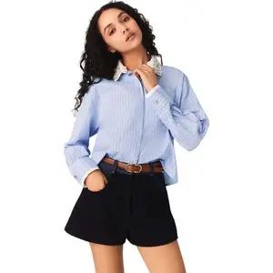 Maje Shirt With Removable Jewel Collar - Blue Sky