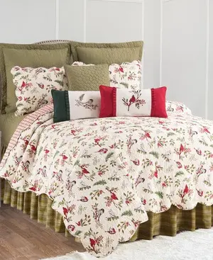 C&F HOME Sprig Birds Cardinal Christmas Cotton Quilt Set Reversible And Machine Washable