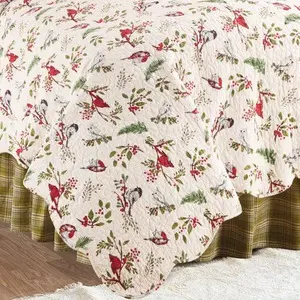 C&F HOME Sprig Birds Cardinal Christmas Cotton Quilt Set Reversible And Machine Washable