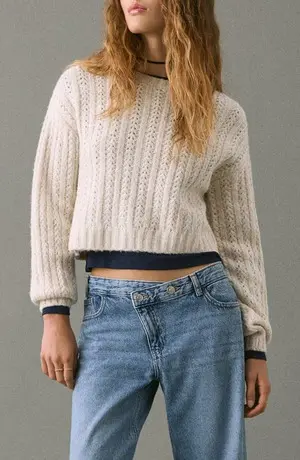 Mango Chunky Crop Sweater - Ecru