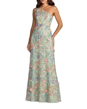 Mac Duggal Mac Duggal Petite One-Shoulder Floral Embroidered Gown Sage Multi