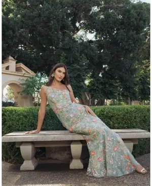Mac Duggal Petite One-shoulder Floral Embroidered Gown - Sage Multi