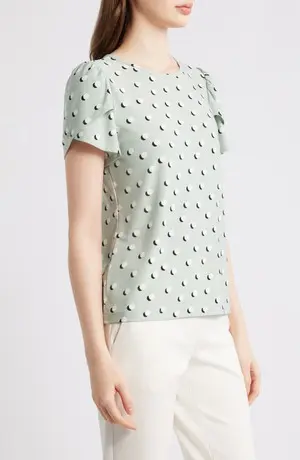 Anne Klein Dot Print Tulip Sleeve Top