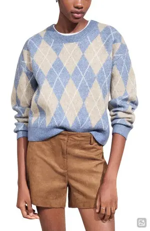 Mango Argyle Pattern Knit Sweater - Blue