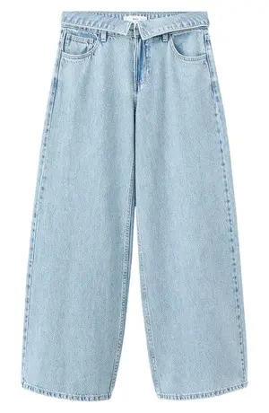 Mango Foldover Low-rise Wide-leg Jeans - Light Blue