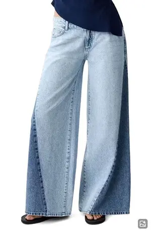 Mango Two-tone Wide Leg Jeans - Medium Blue