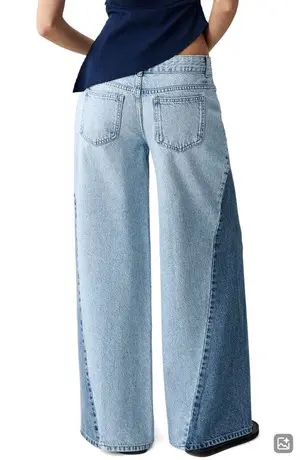 Mango Two-tone Wide Leg Jeans - Medium Blue