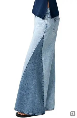 Mango Two-tone Wide Leg Jeans - Medium Blue