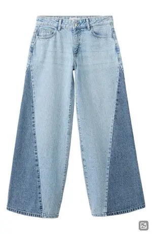 Mango Two-tone Wide Leg Jeans - Medium Blue