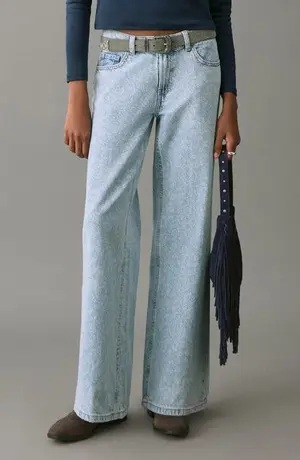 Mango Paisley High-waist Wide-leg Jeans - Light Blue