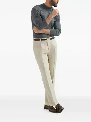 Brunello Cucinelli Pleated Hopsack Trousers - Neutrals