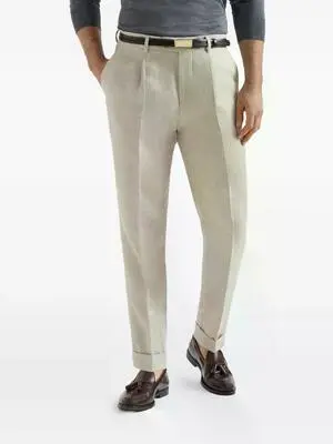 Brunello Cucinelli Pleated Hopsack Trousers - Neutrals