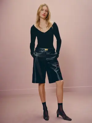 REFORMATION Veda Gisele Leather Low Rise Bermuda Short