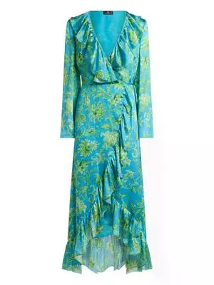 Etro Silk Long Wrap Dress With Floral Motif