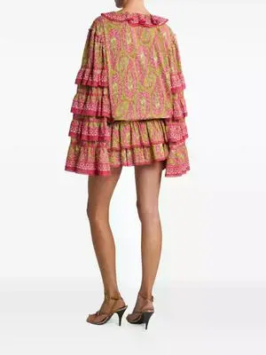 Etro Cotton Dotted Swiss Mini Dress With Ruffles And Paisley Motif