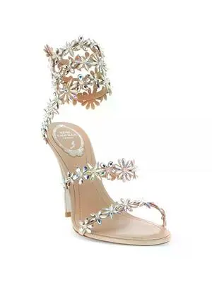 Rene Caovilla Eva Floral Crystal Sandals - Neutrals