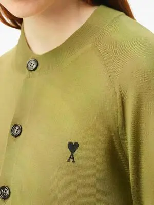 AMI Paris Wool Crewneck Cardigan With De Coeur Embroidery