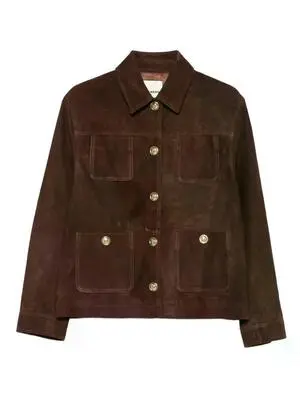 Sandro Buttoned Leather Jacket With Pockets - Brown