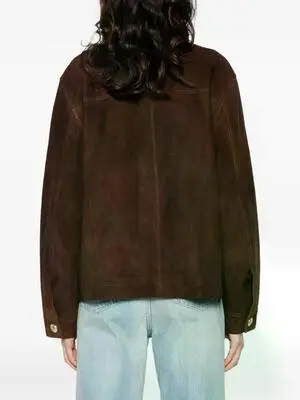 Sandro Buttoned Leather Jacket With Pockets - Brown