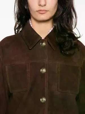 Sandro Buttoned Leather Jacket With Pockets - Brown