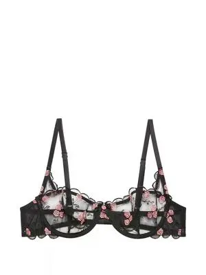 Fleur Du Mal Rose Embroidered Scalloped Bra - Black