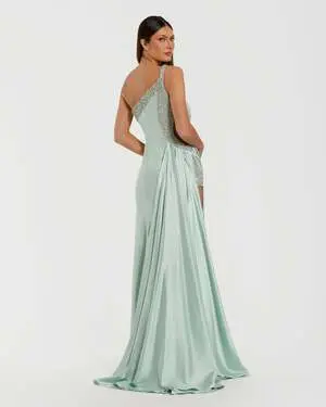 Mac Duggal Embellished One Shoulder Gown - Sage