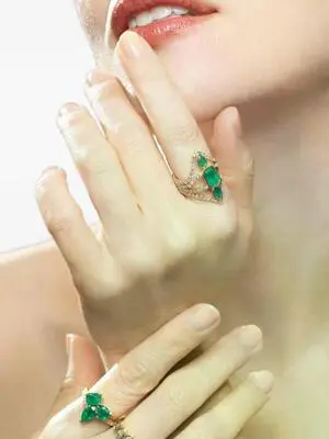 Shay Deco Emerald And Diamond Stacked Ring - Gold