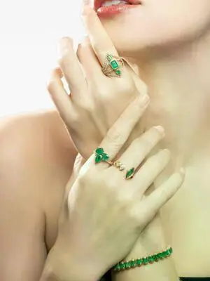 Shay Deco Emerald And Diamond Stacked Ring