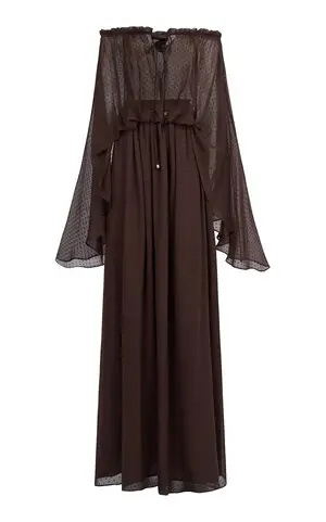 TALLER MARMO Ouarzazate Off-the-shoulder Metallic Chiffon Maxi Dress - Brown