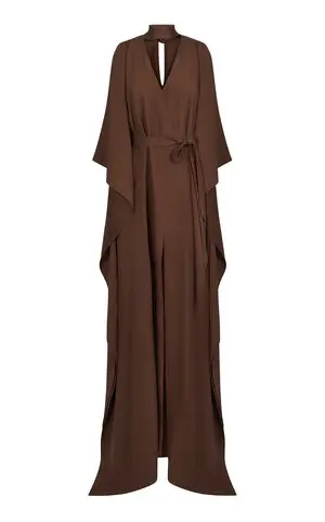 TALLER MARMO Arizona Belted Crepe Cady Caftan Dress - Brown