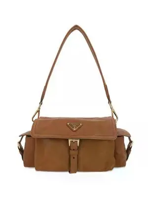 Prada Explore Buckle Leather Shoulder Bag - Brown
