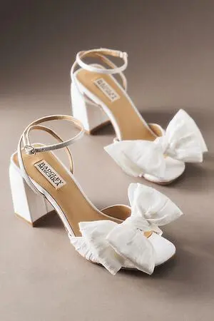 Badgley Mischka Olani Bow Platform Ankle Strap Sandals - White