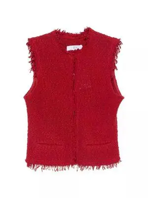IRO PARIS Frayed Trim Sleeveless Vest - Red