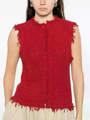 IRO PARIS Frayed Trim Sleeveless Vest - Red