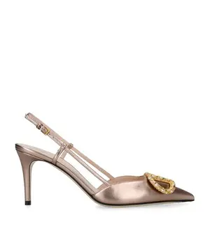 Valentino Garavani Leather Embellished Vlogo Slingback Pumps