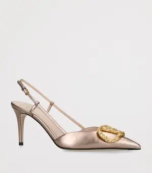 Valentino Garavani Leather Embellished Vlogo Slingback Pumps