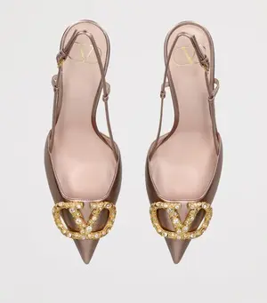 Valentino Garavani Leather Embellished Vlogo Slingback Pumps