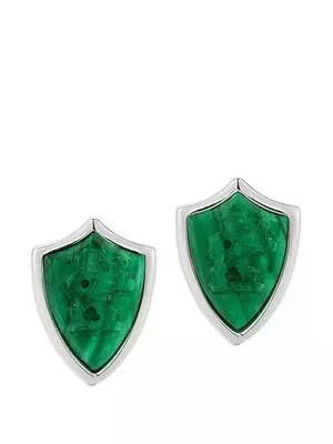 Mateo Carved-lion Shield Malachite Cufflinks - Silver