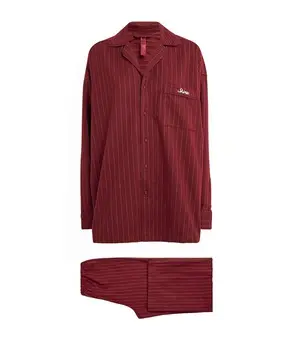 SKIMS Flannel Pinstripe Pyjama Set - Burgundy