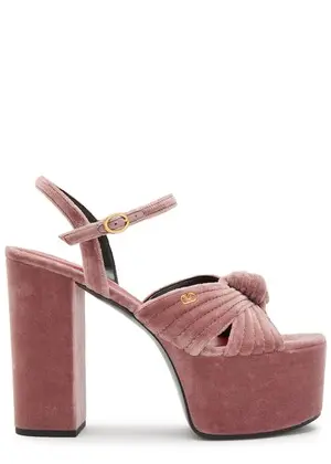 Valentino Garavani Crasher Vlogo Velvet Platform Sandals - Pink