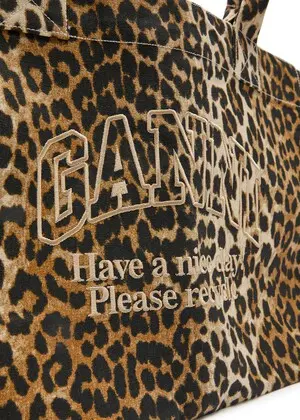 GANNI Printed Xxl Shopper Canvas Tote Bag - Leopard