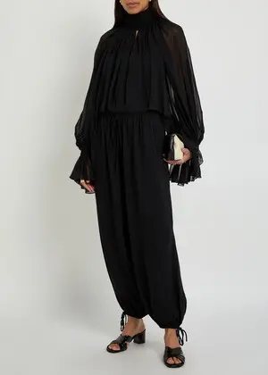Tove Estelia Draped Barrel-leg Crepe Trousers - Black