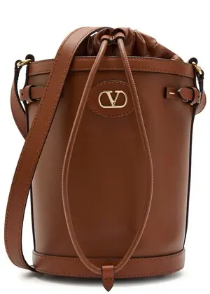 Valentino Garavani Logo-plaque Leather Drawstring Bucket Bag