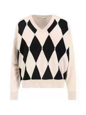 BALLANTYNE Argyle V-neck Sweater - Neutrals